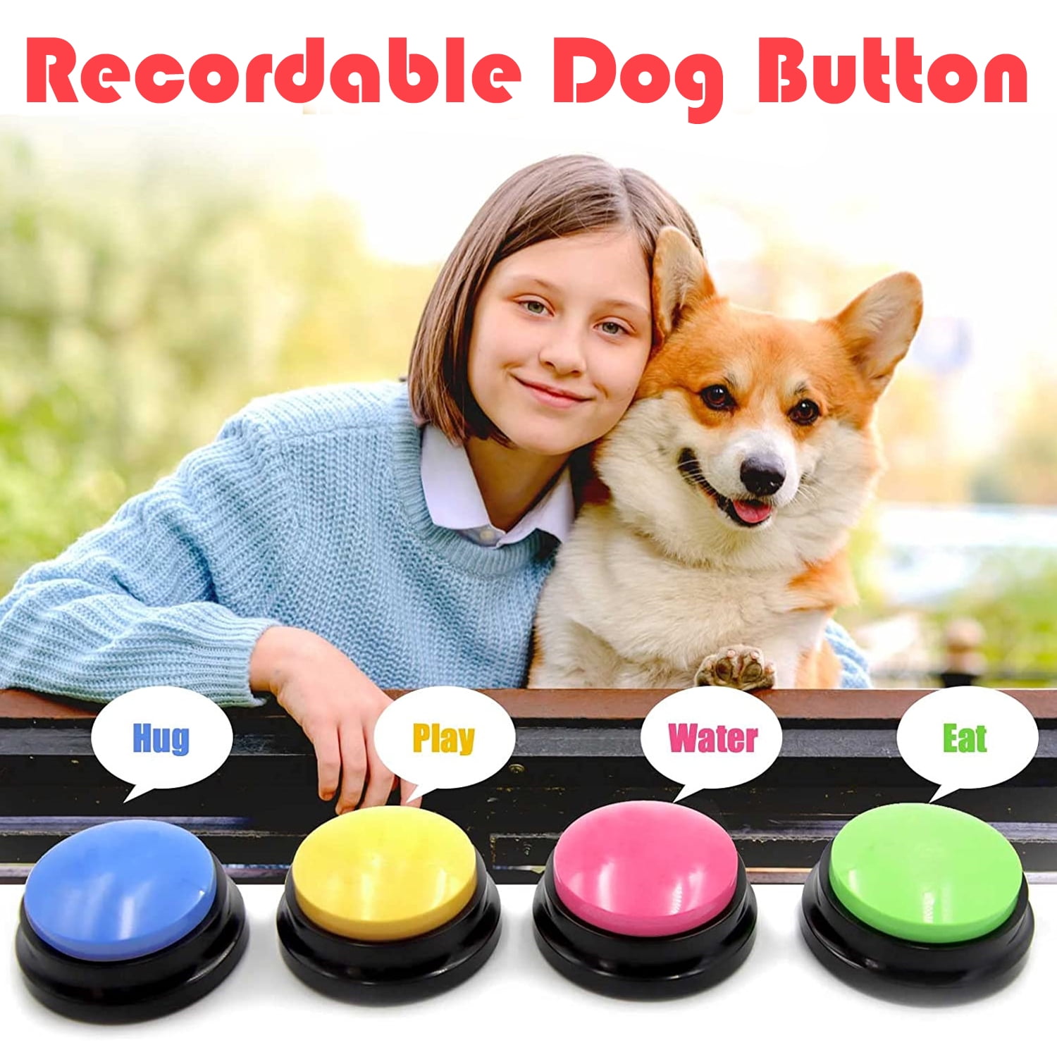 Voice Recording Button, Dog Buttons for Communication Pet Training Buzzer, 30 Second Recordable ...