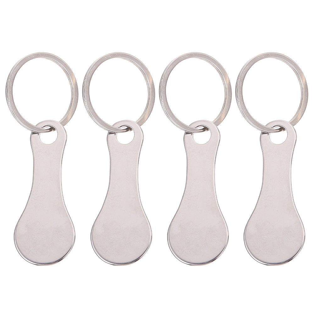 Voiceine 4Pcs Shopping Trolley Tokens Key Rings Stainless Steel Key Rings Portable Trolley ...