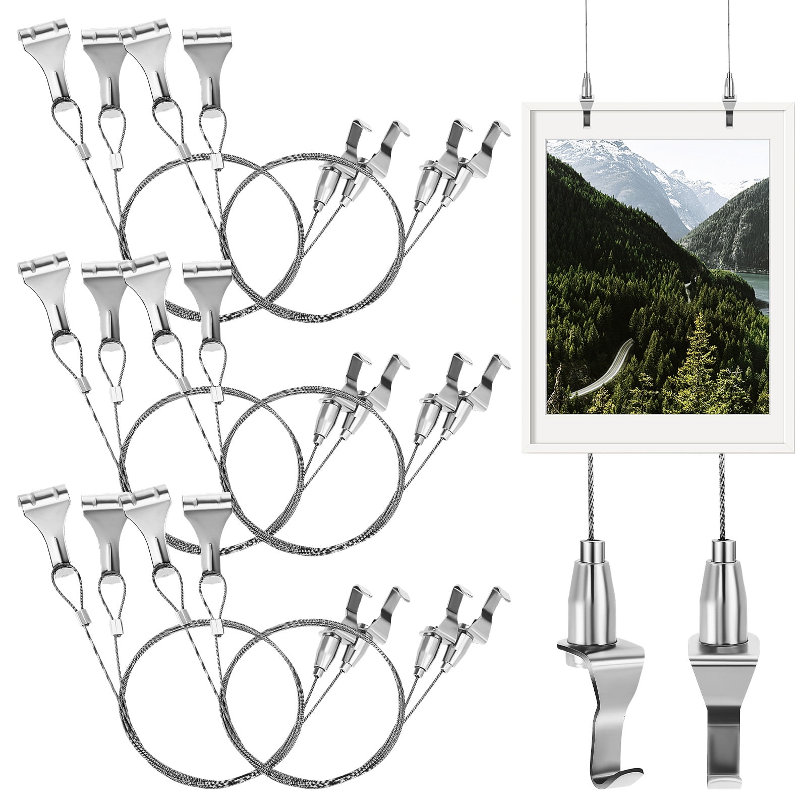 Voiceine 8 Sets Picture Rail Hooks And Wires Picture Hanging Set With ...