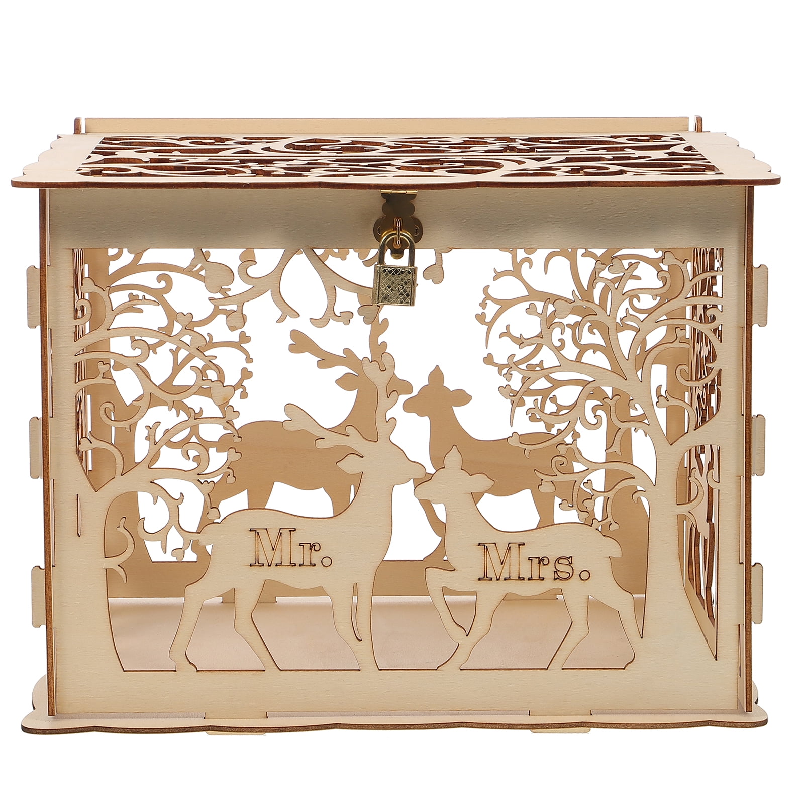 Voiceine Wood Wedding Box Hollow Rustic Wooden Envelope DIY Gift Boxes ...