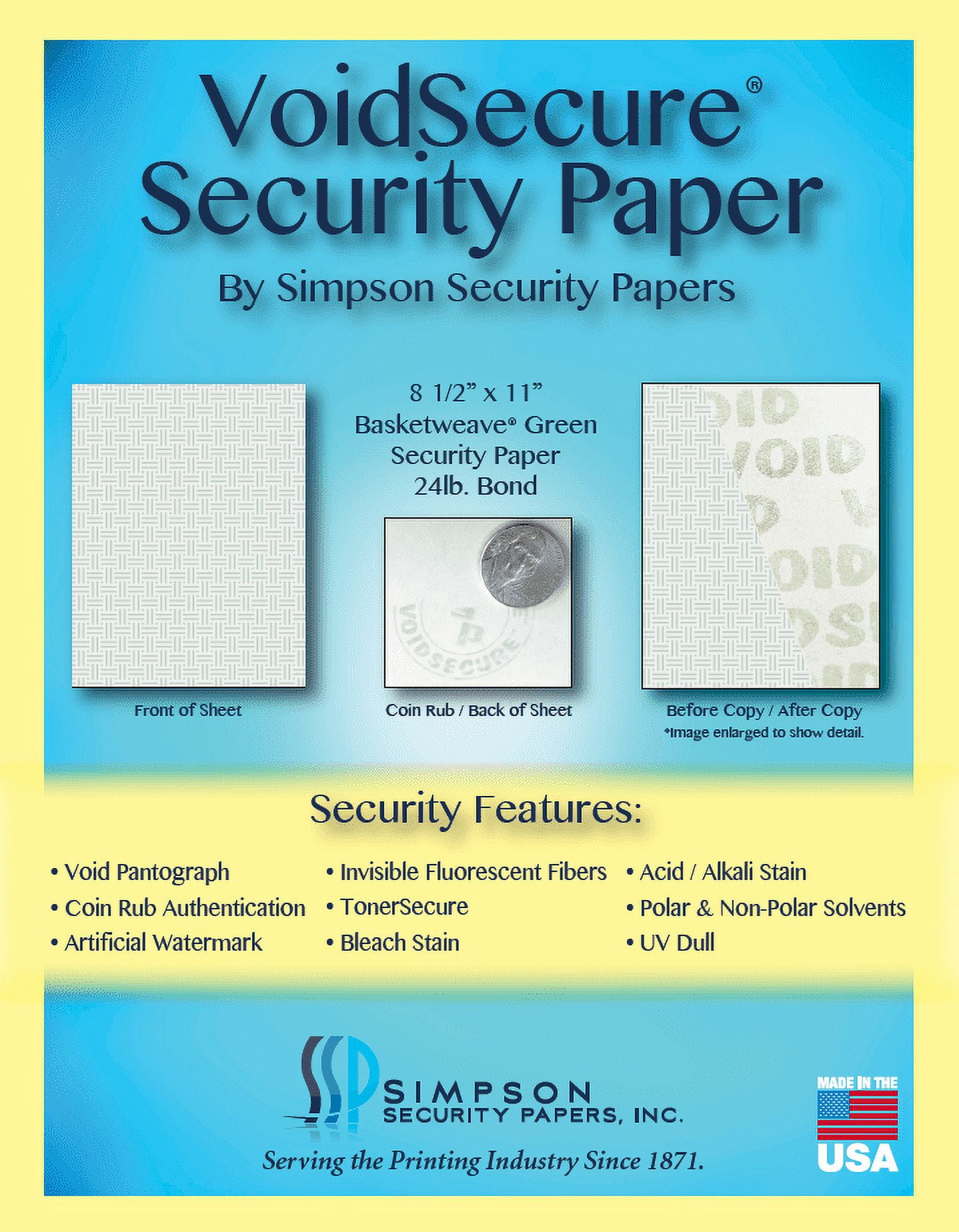 VoidSecure Basketweave Green Security Paper 8.5 x 11, 500 Sheets by ...