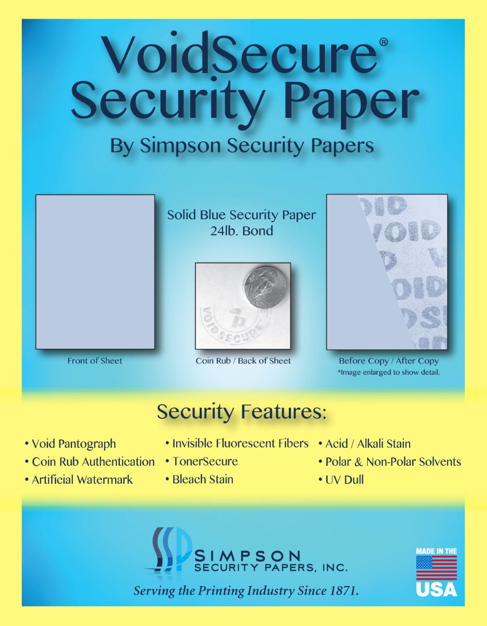 VoidSecure Solid Blue Security Paper 8.5 x 11, 500 Sheets by Simpson ...