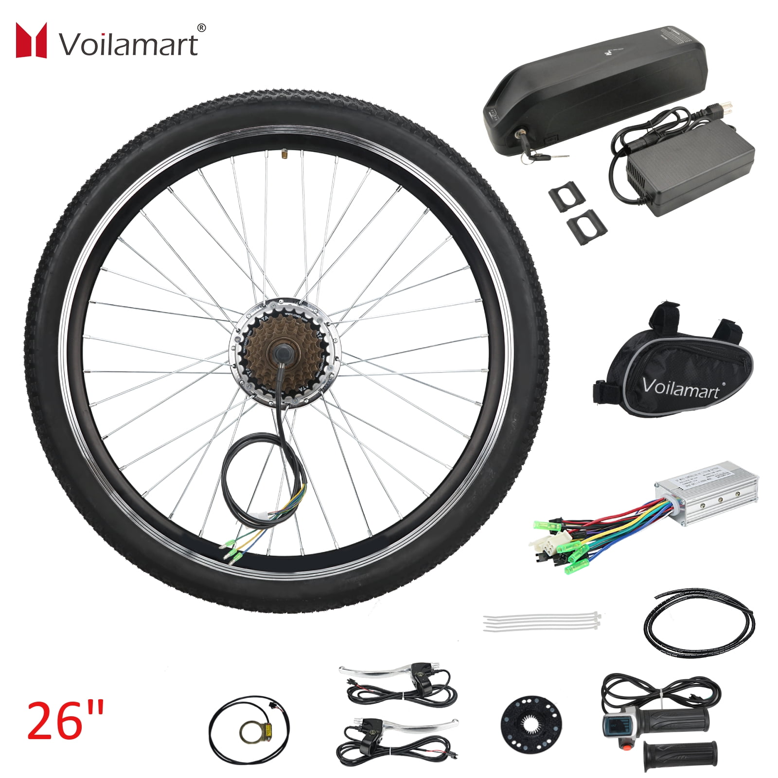 Voilamart 26 Inch 36V 500W E-Bike Rear Wheel Kit with 13Ah Battery Conversion Electric Bike ...