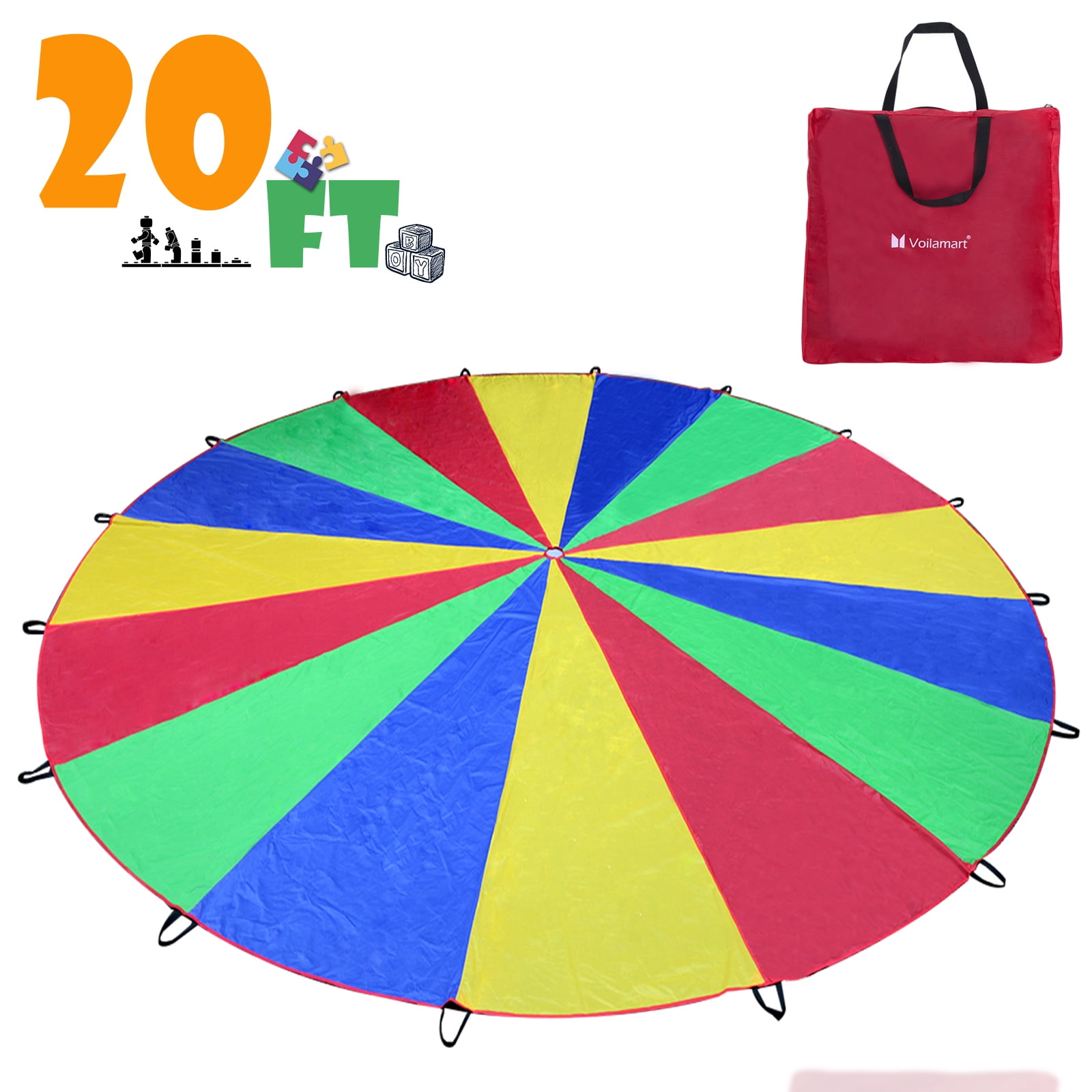 Voilamart 20 Ft Kids Parachute Toy, Rainbow with 16 Handles, Indoor ...
