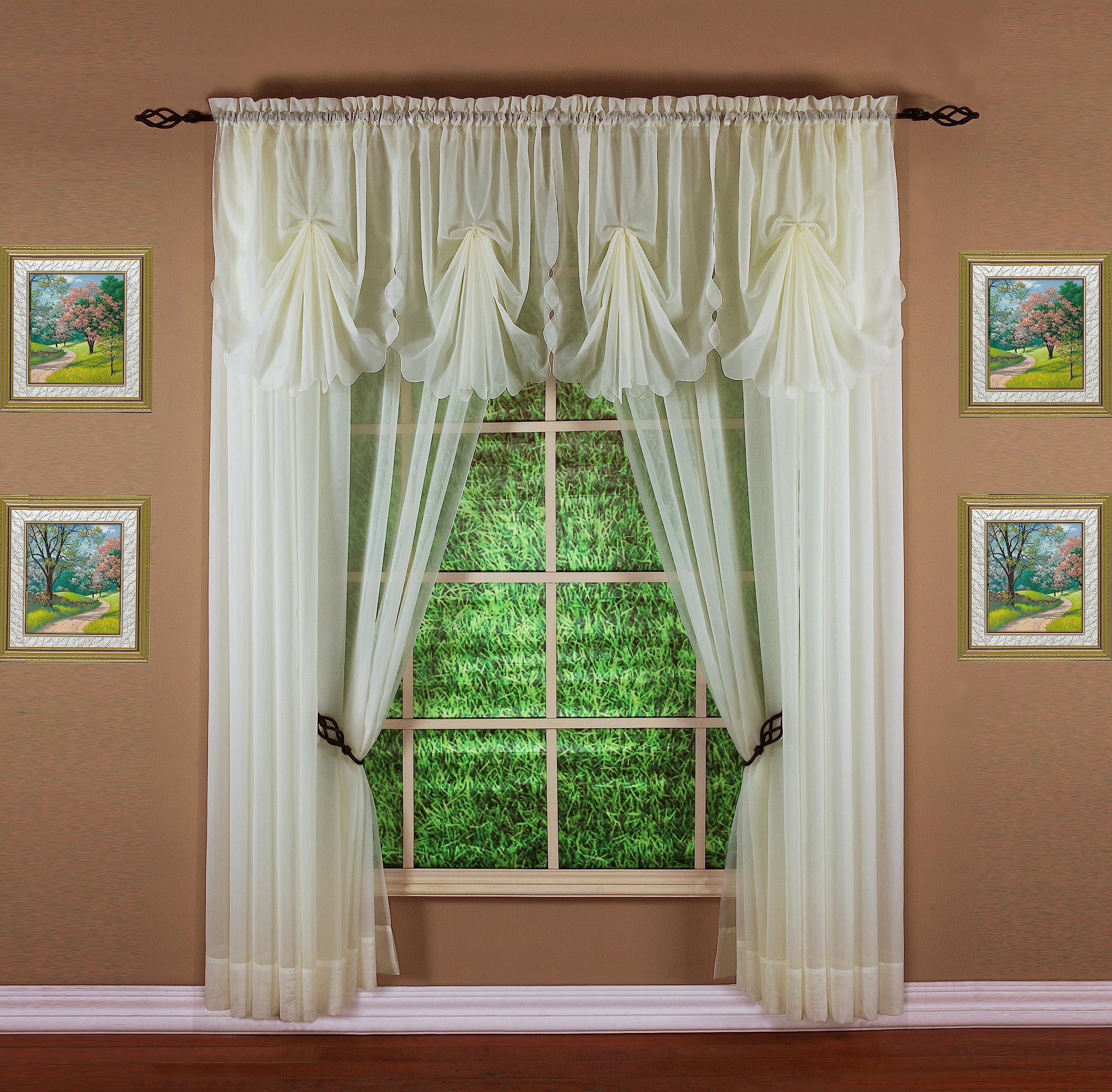 Voile Curtain Panels Pair 60x38 Inches Dusty Leaf Sheer Window ...