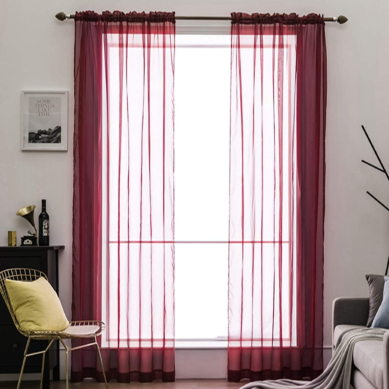 Voile Curtain Transparent Curtain Made Of Voile Single-Color Pull ...