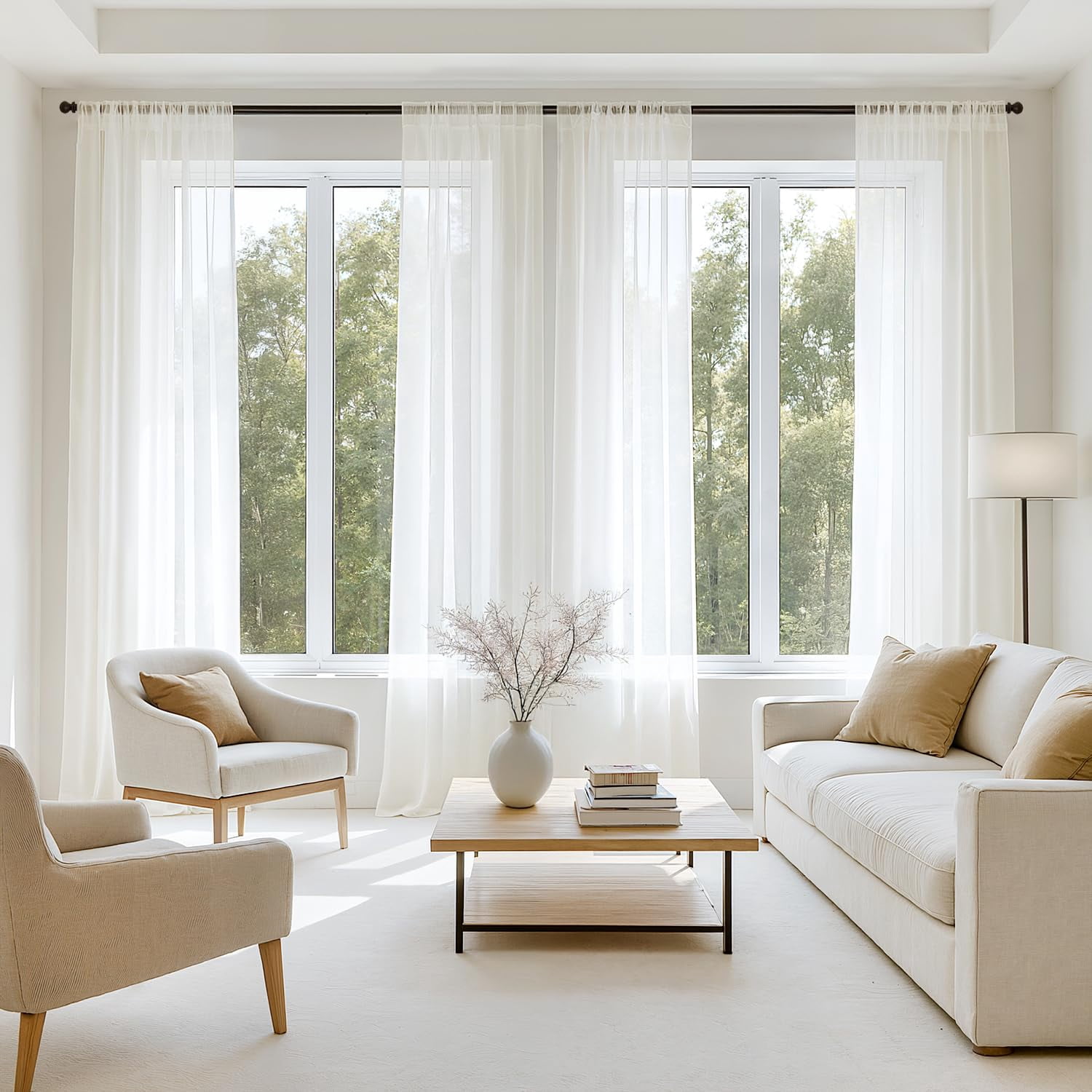 Voile Drapes Ivory 42"W x 63"L (Pack of 4) Light Filtering Window ...