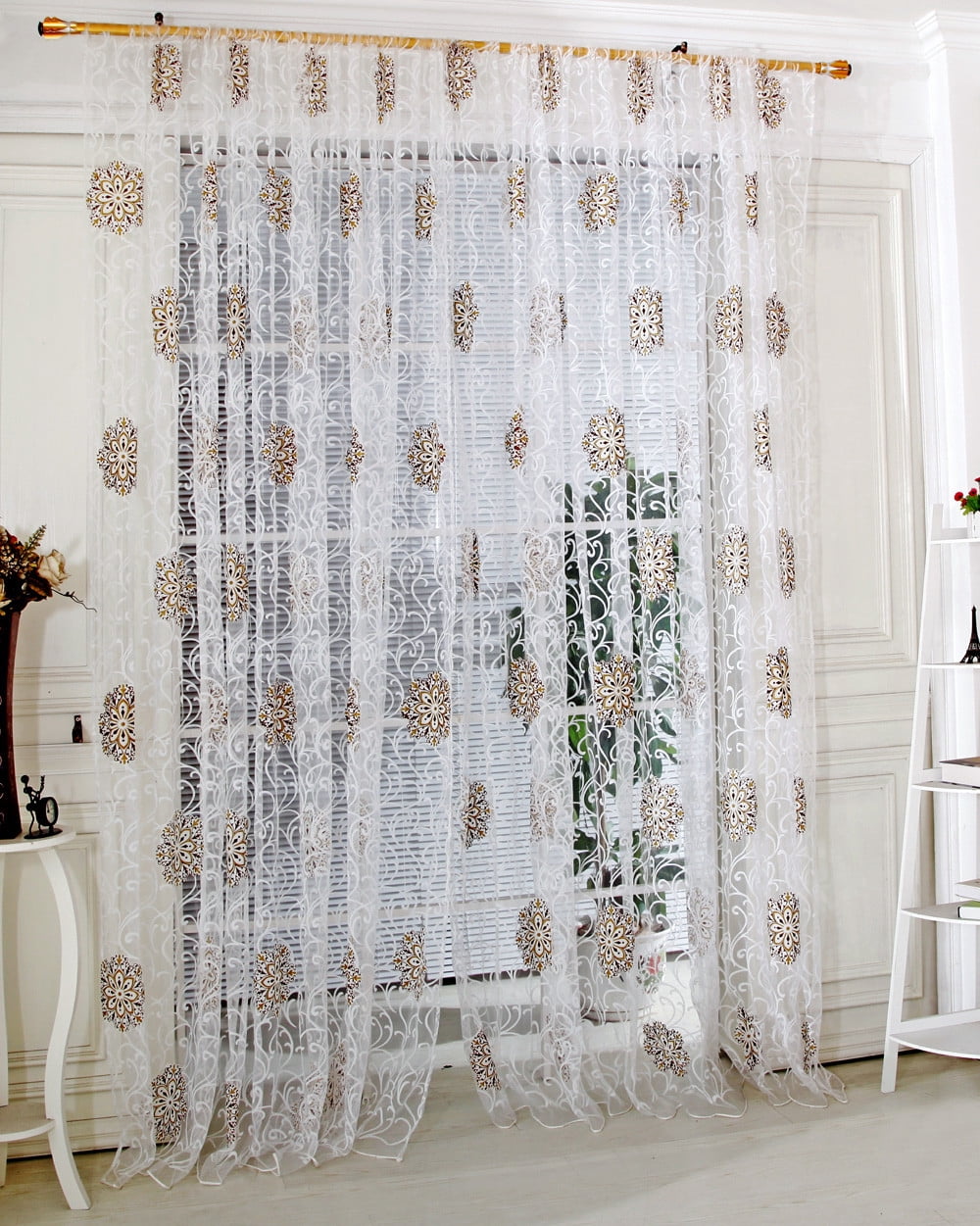 Voile Semi Sheer Curtains Set of 2, Sheer Curtain Scarf Drapes Rod ...