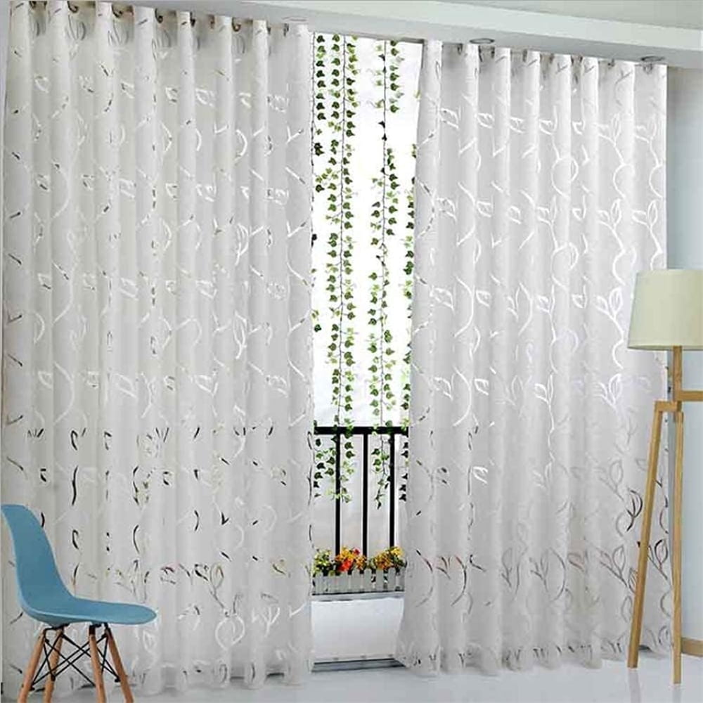 Voile Semi Sheer Curtains Set of 2, Solid Sheer Curtain Scarf Drapes ...