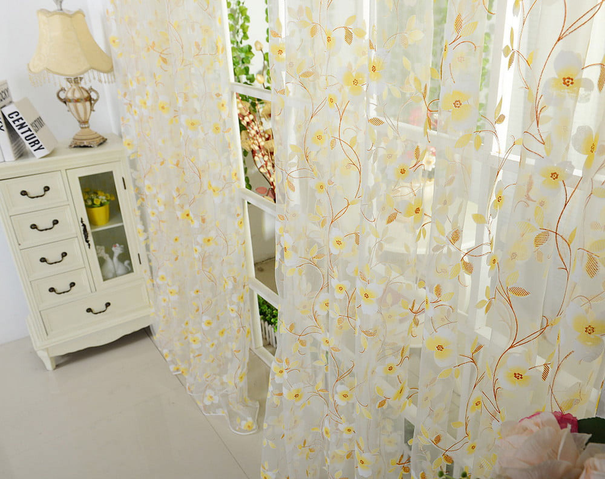 Voile Sheer Curtains Set of 2, Solid Sheer Curtain Scarf Drapes Rod ...