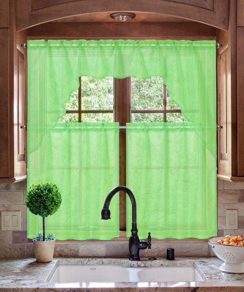 Voile Sheer Window Treatment Set, Lime Green, 55” x 36” (3 Panels ...