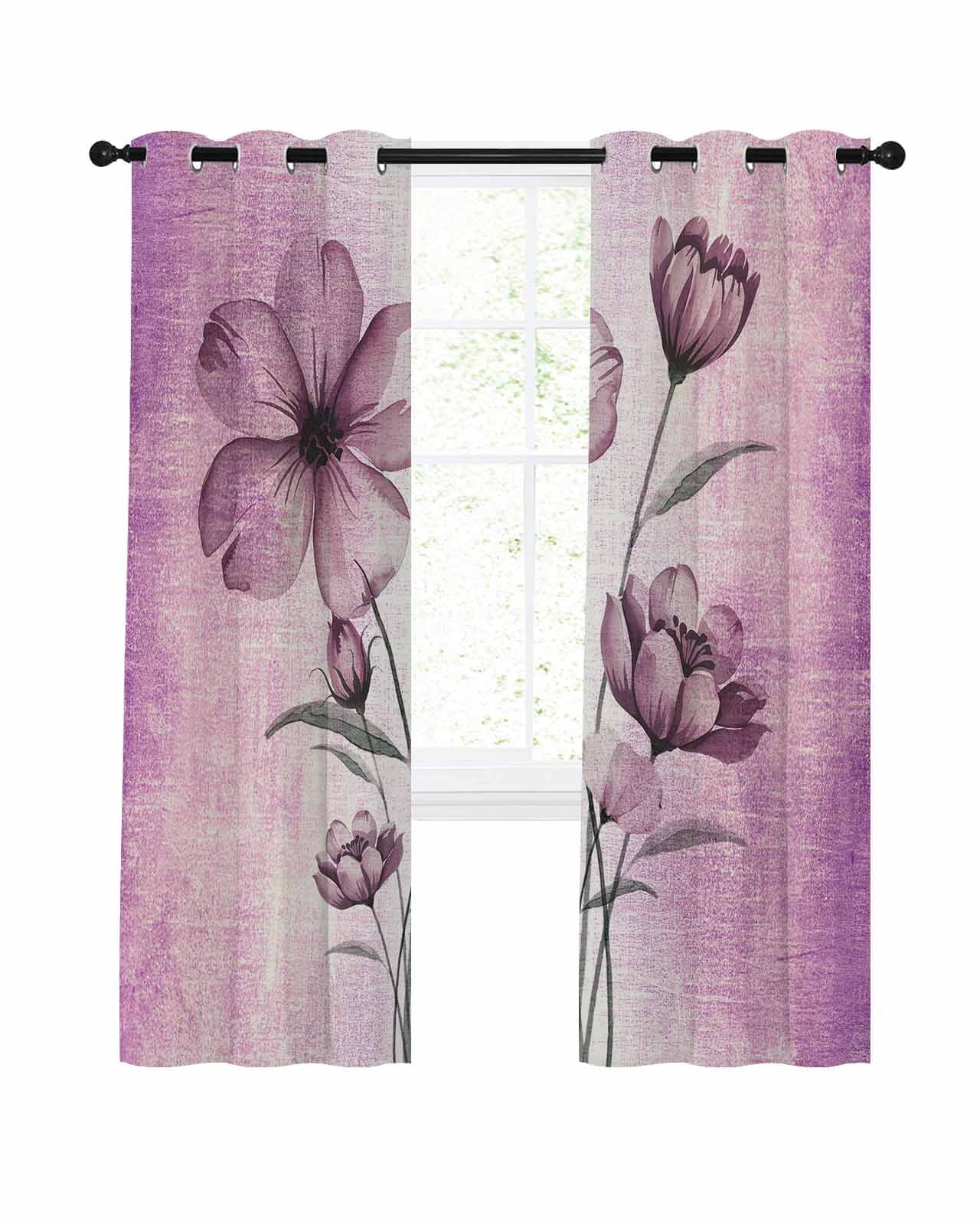 Voilet Tulip Buds Blackout Curtains 84 Inches Length, Botanical Floral ...