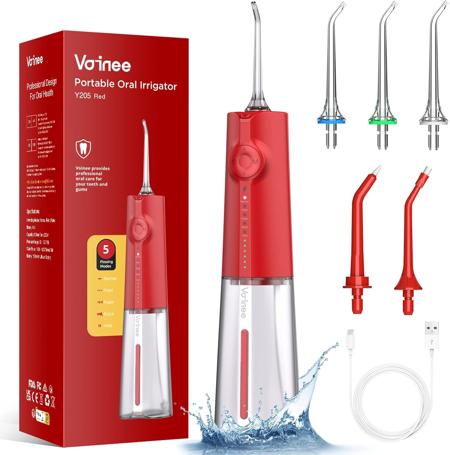 Voinee Water Dental Flosser Cordless Water Teeth Flosser with 5 Tips 5 ...