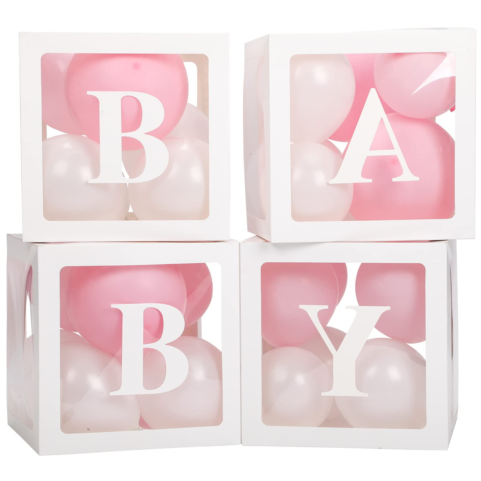 Voircoloria Baby Boxes with Letters for Shower, 4 Transparent Balloon ...