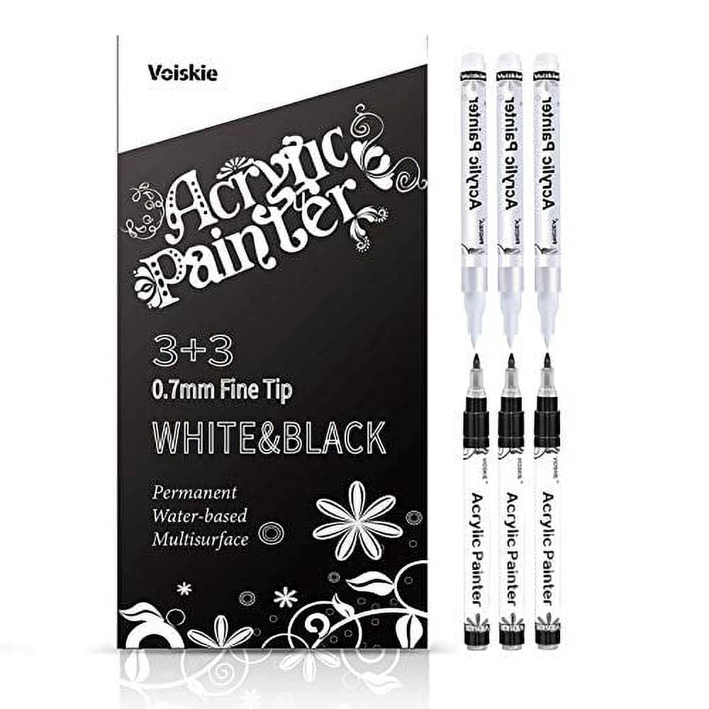Voiskie White Paint Pens Black Acrylic Permanent Marker set,0.7mm Extra ...