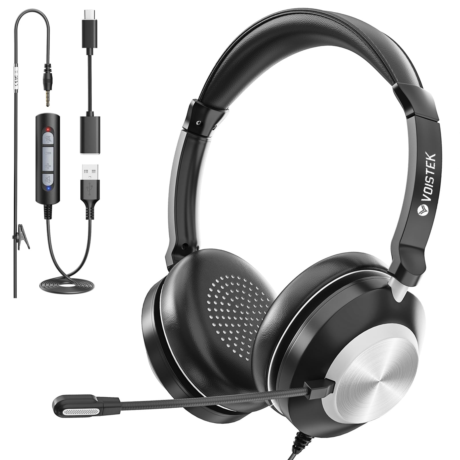 Voistek USB Headset with Microphone,On-Ear Computer Headphones Wired ...