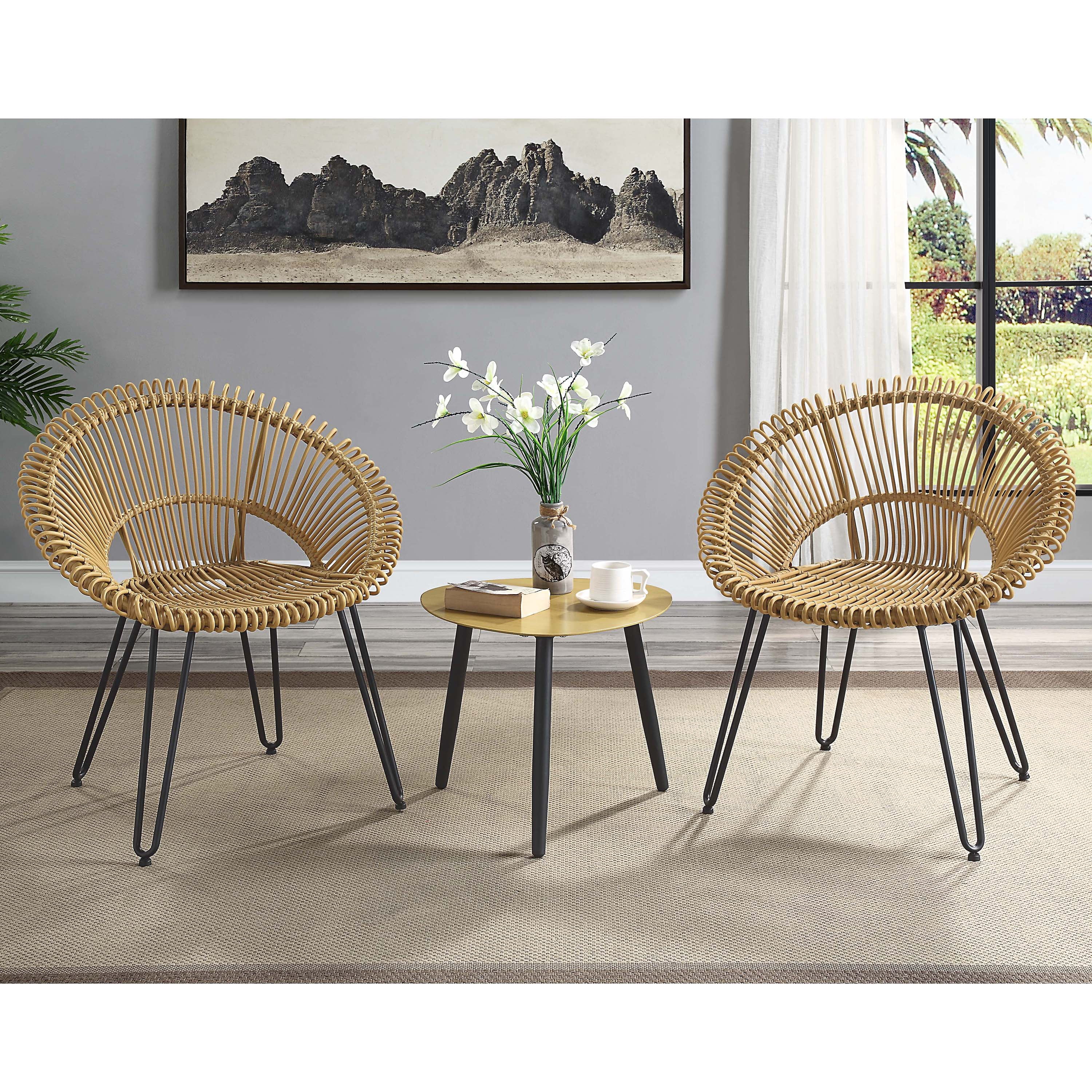 Voit Aluminum and PE Wicker 3-Piece Outdoor Bistro Set, Brown - Walmart.com