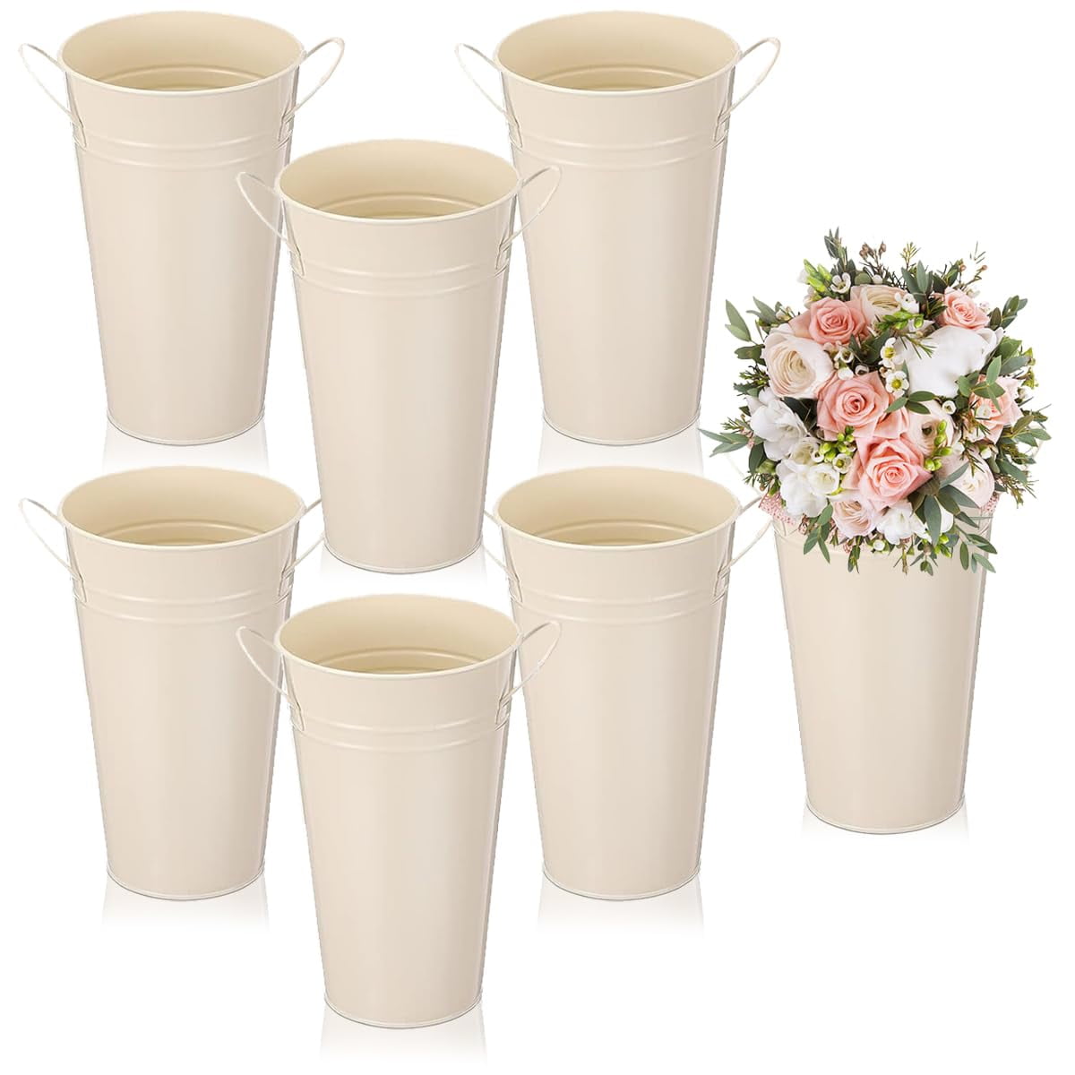 Voittozege 6 Pcs Galvanized Metal Vases with Handle Metal Planter ...