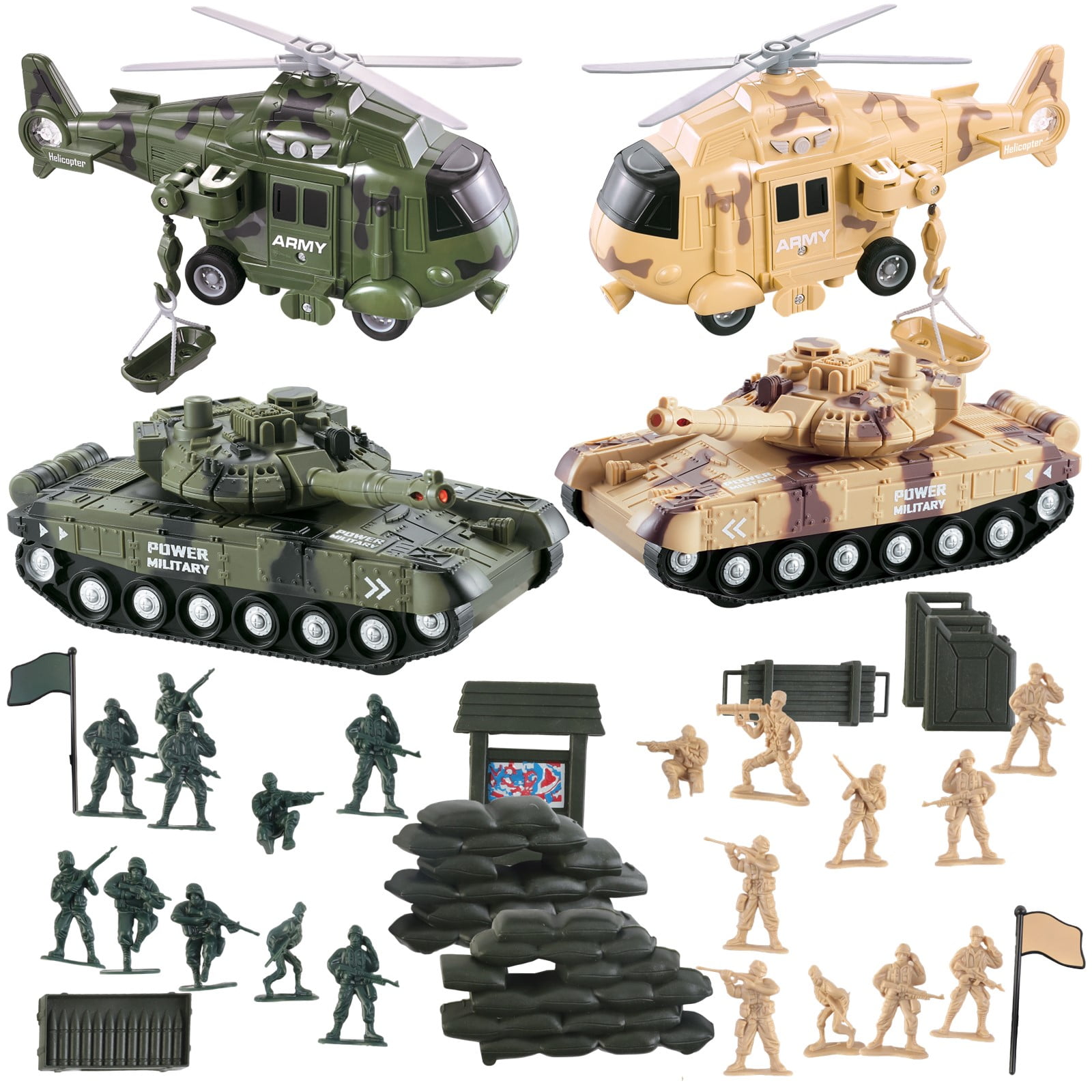 Vokodo Armed Forces Toy Set: Helicopter, Tank, Truck, Figurines for ...
