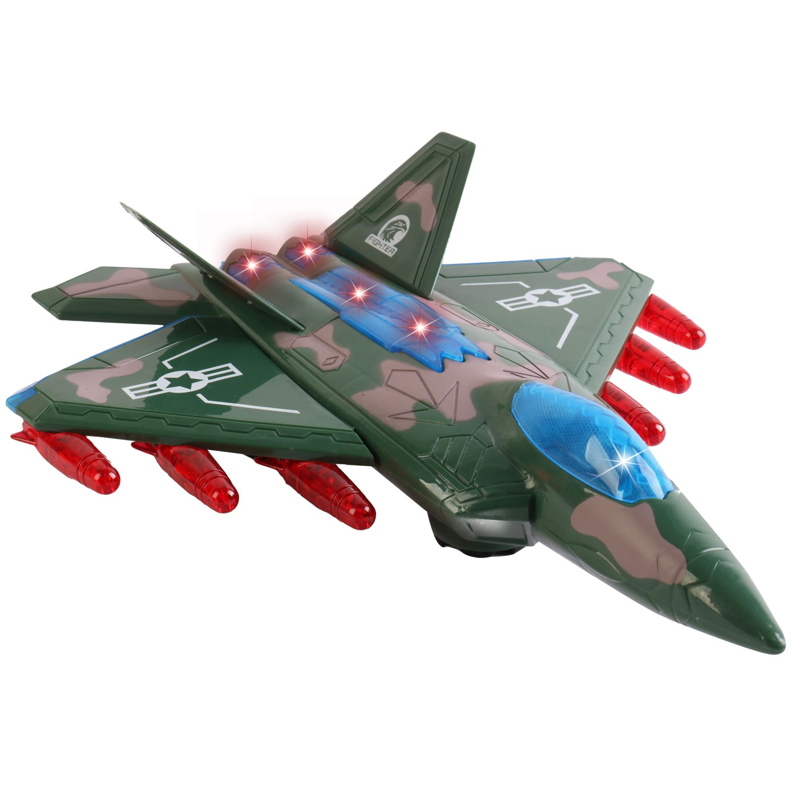 Vokodo F-16 Fighter Jet Toy: Bump and Go Action, Lights and Sounds ...