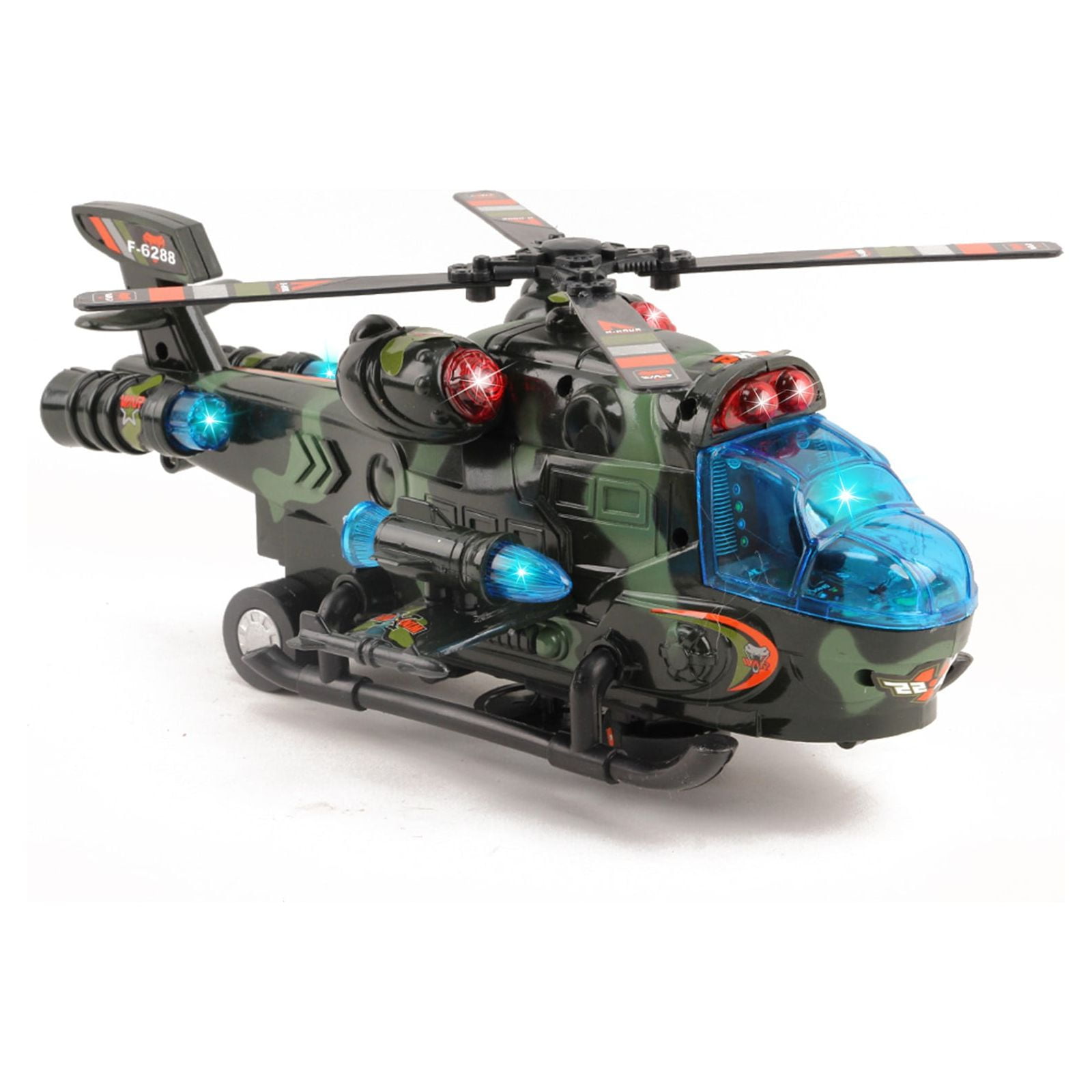 Vokodo Military Helicopter Toy: Lights, Sounds & Bump-Go Self-Riding ...