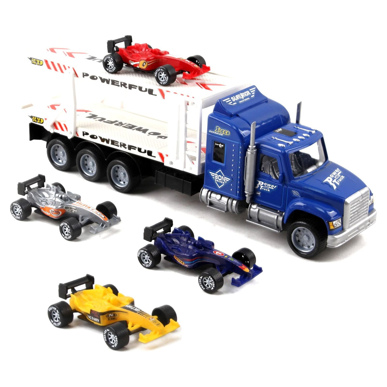 Vokodo Toy Semi-Truck, 15 Inch, Push & Go with 4 Formula 1 Cars ...