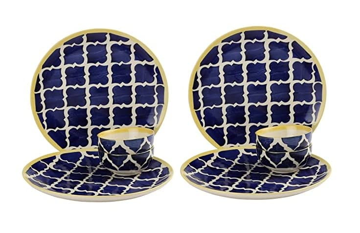 VolCraft Ceramic Dinner Set Dinner Plates with Katoris with Blue Umrao ...
