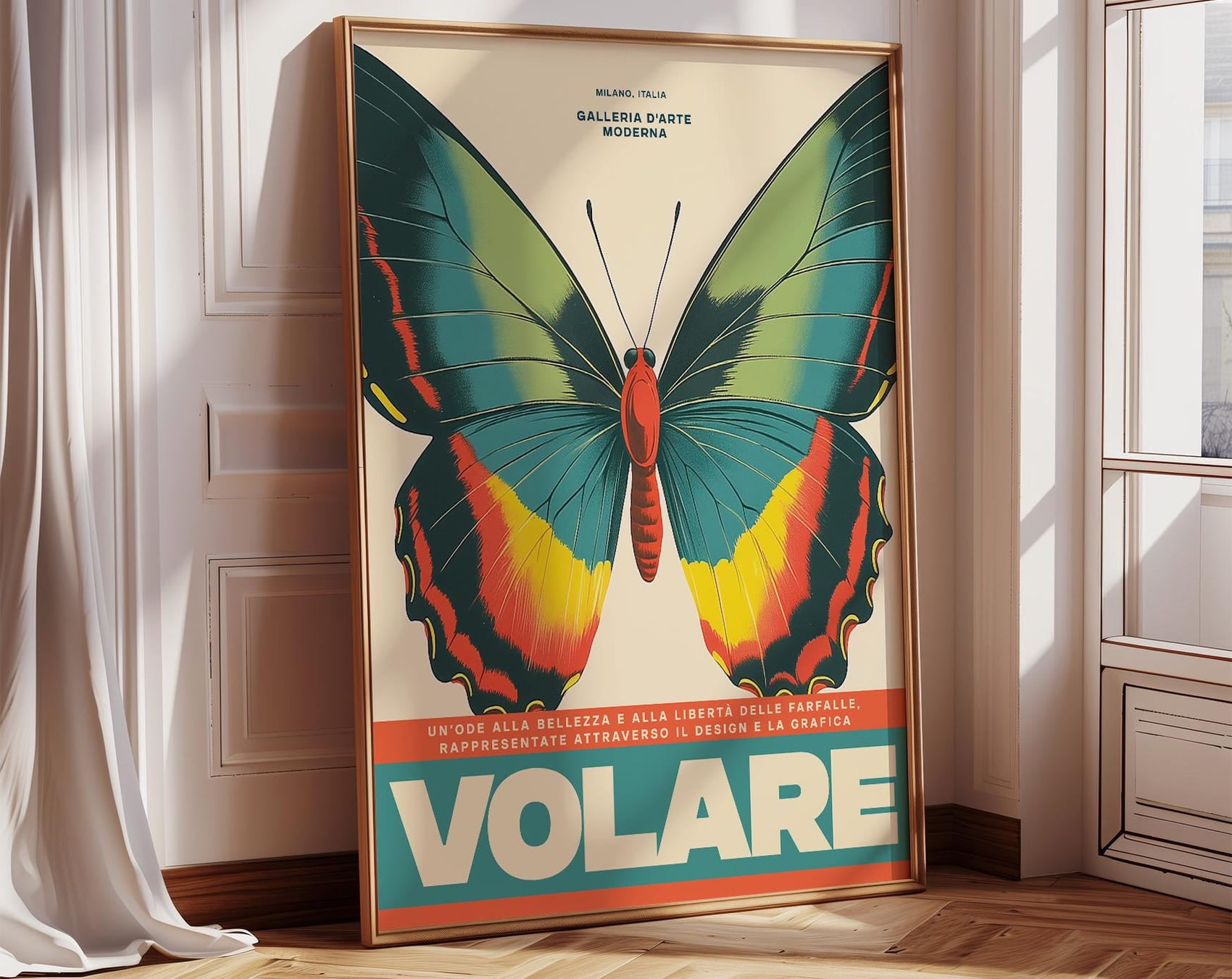 Volare Butterfly Exhibition Poster Vintage Italian Wall Art Modern ...