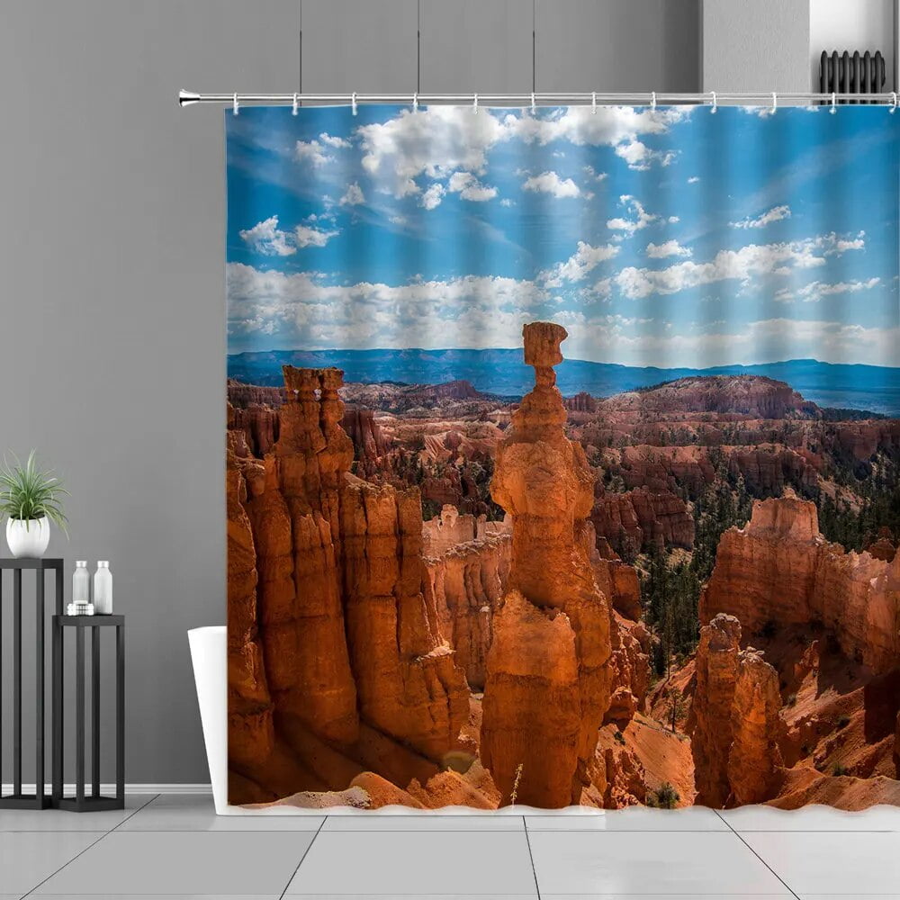 Volcanic Eruption Landscape Shower Curtains Waterfall Rock Stone Canyon ...