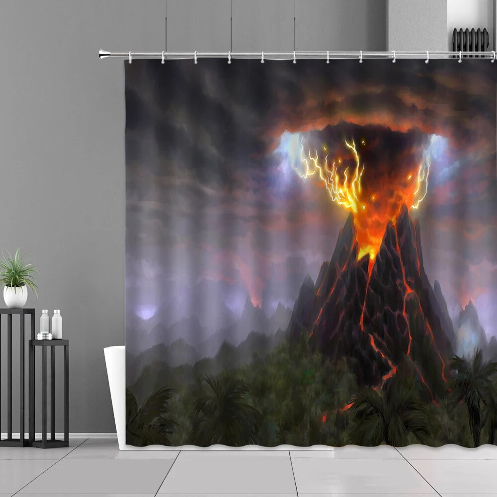 Volcanic Eruption Landscape Shower Curtains Waterfall Rock Stone Canyon ...