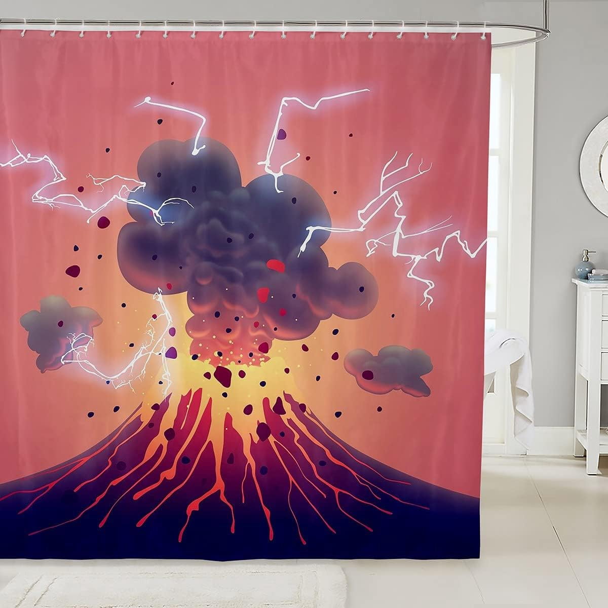 Volcanic Eruption Shower Curtain Grey Flame Fog Bathroom Accessories 72 ...