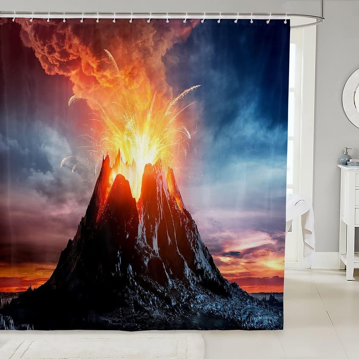 Volcanic Eruption Shower Curtain Yellow Flame Bathroom Accessories 72 ...
