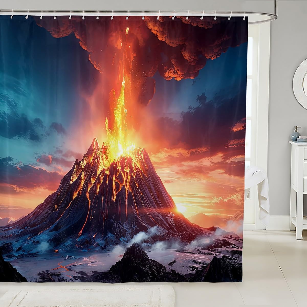 Volcanic Eruption Shower Curtain Yellow Flame Waterproof Bath Curtain ...