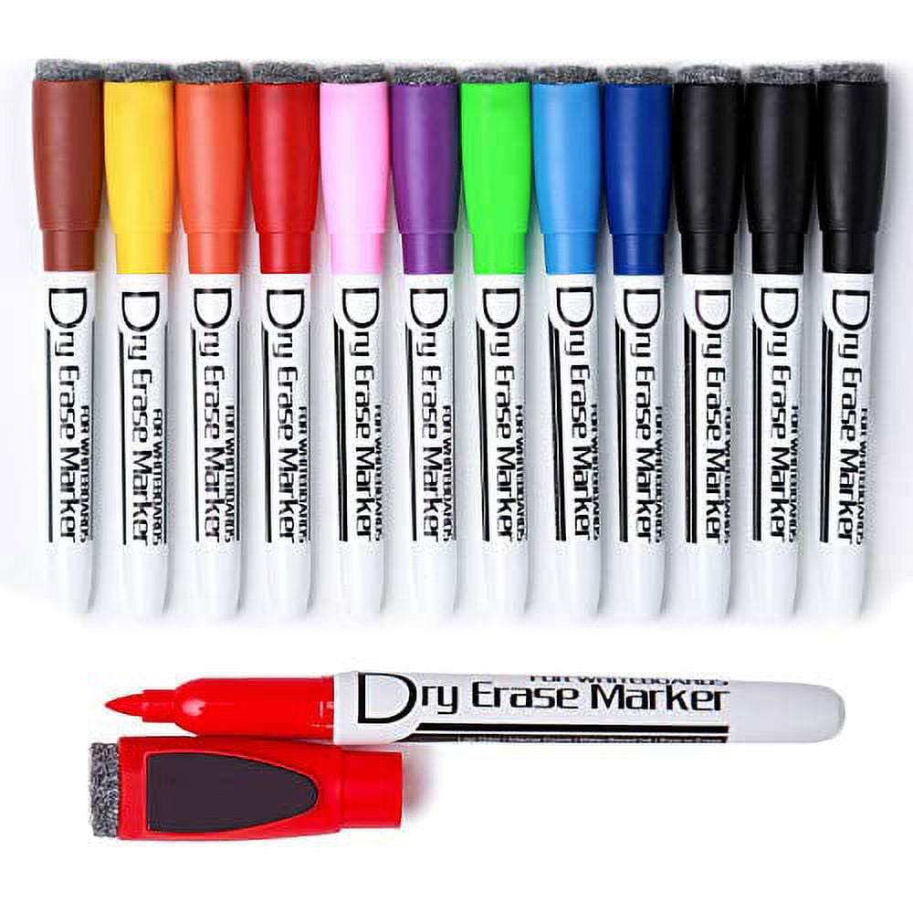 Volcanics Magnetic Dry Erase Markers, Eraser, Low Odor, Fine Tip, 12 ...