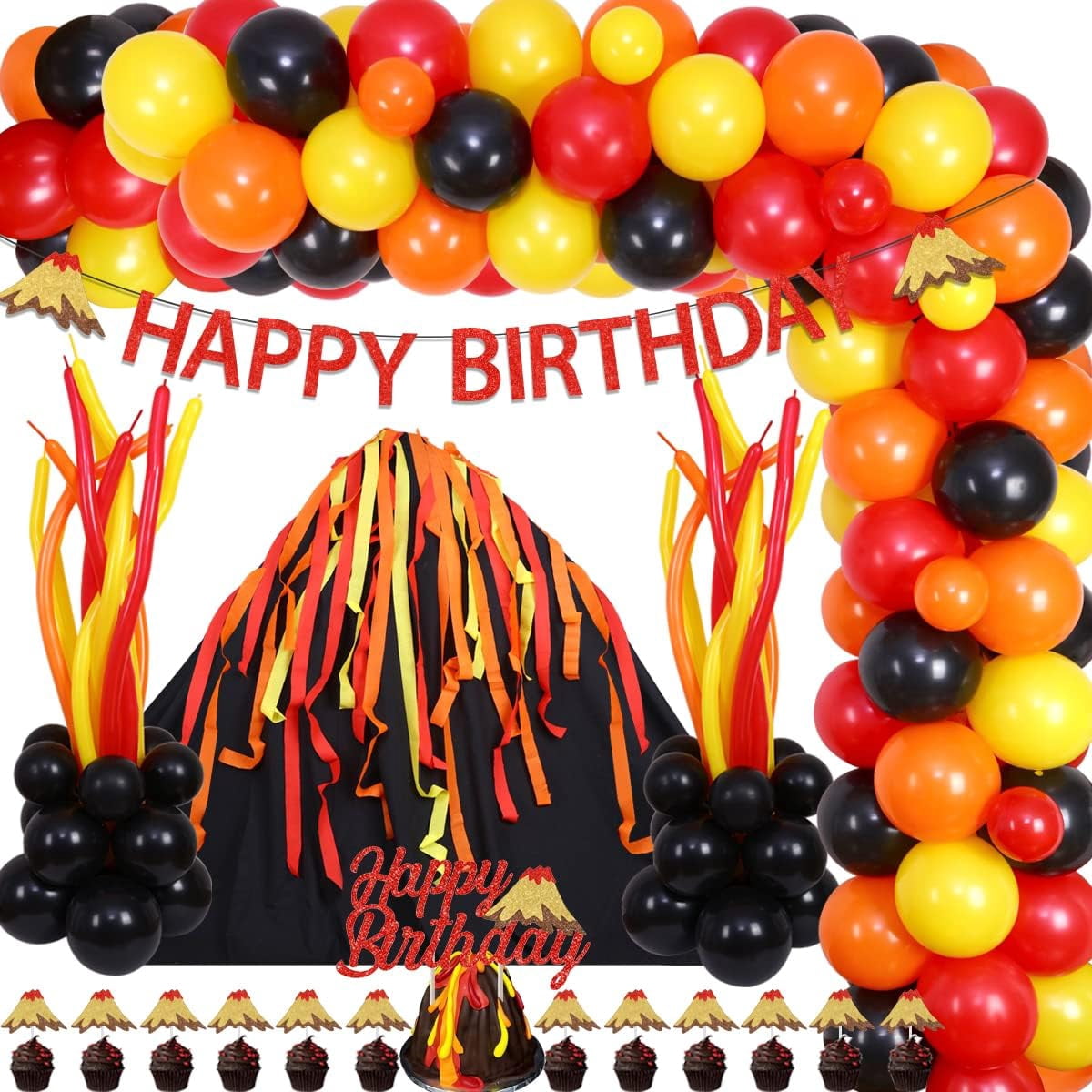 Ohgeecraft Volcano Birthday Party Decorations, Lava Balloon Garland ...