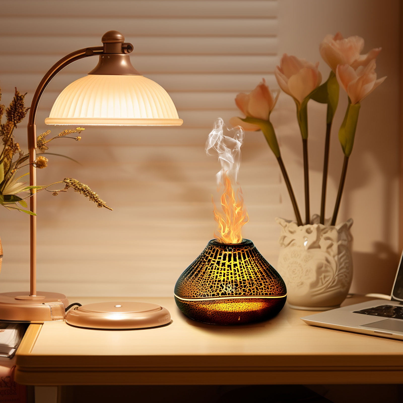 Volcano Diffuser 7 Colour Lights Flame Essential Oil Diffusers 160ml ...
