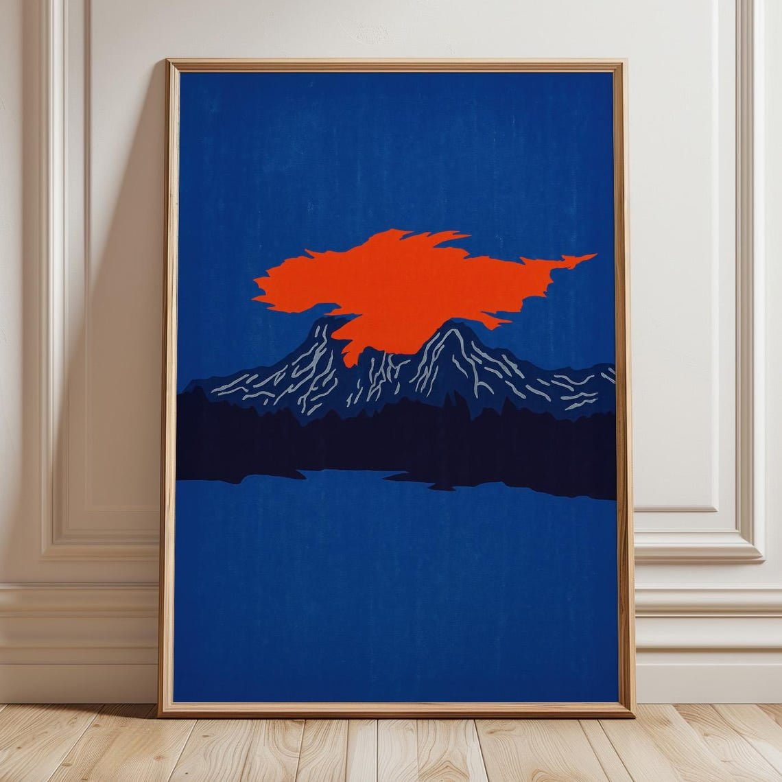 Volcano Digital Art Print Bold Abstract Mountain Poster, Red And Blue ...