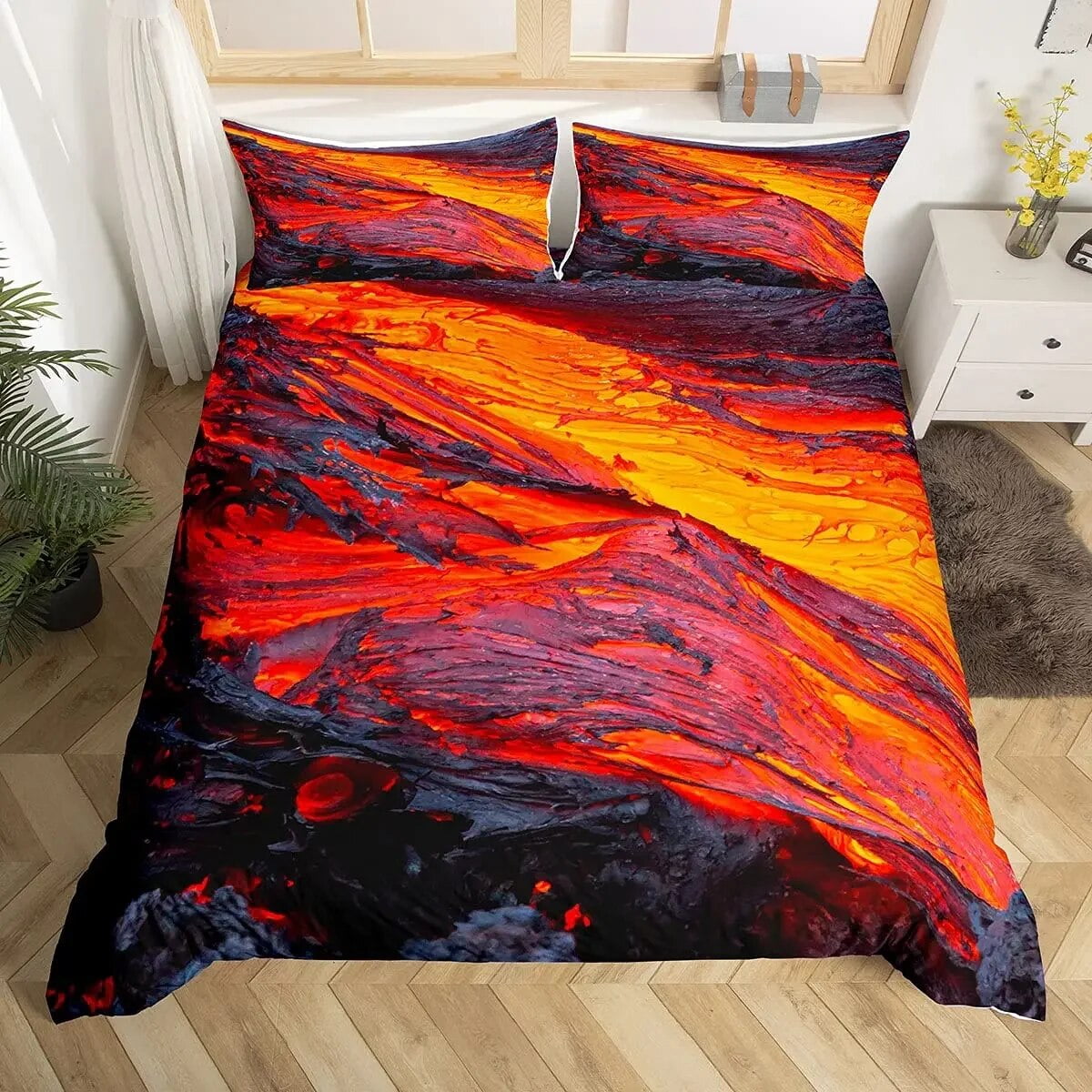 Volcano Duvet Cover Eruption Hot Lava Bedding Set for Kids Teens Adults ...