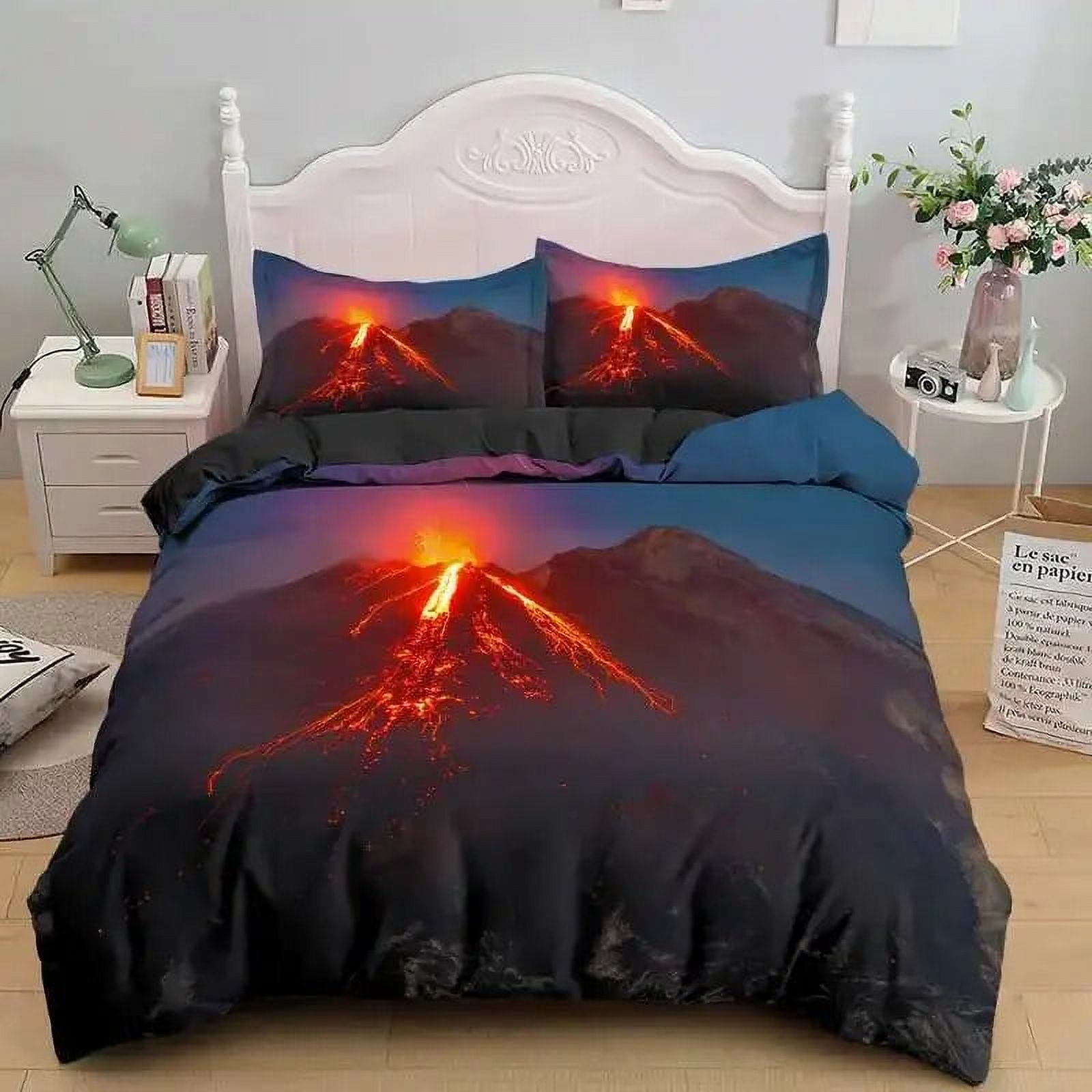 Volcano Duvet Cover Eruption Hot Lava Bedding Set for Kids Teens Adults ...