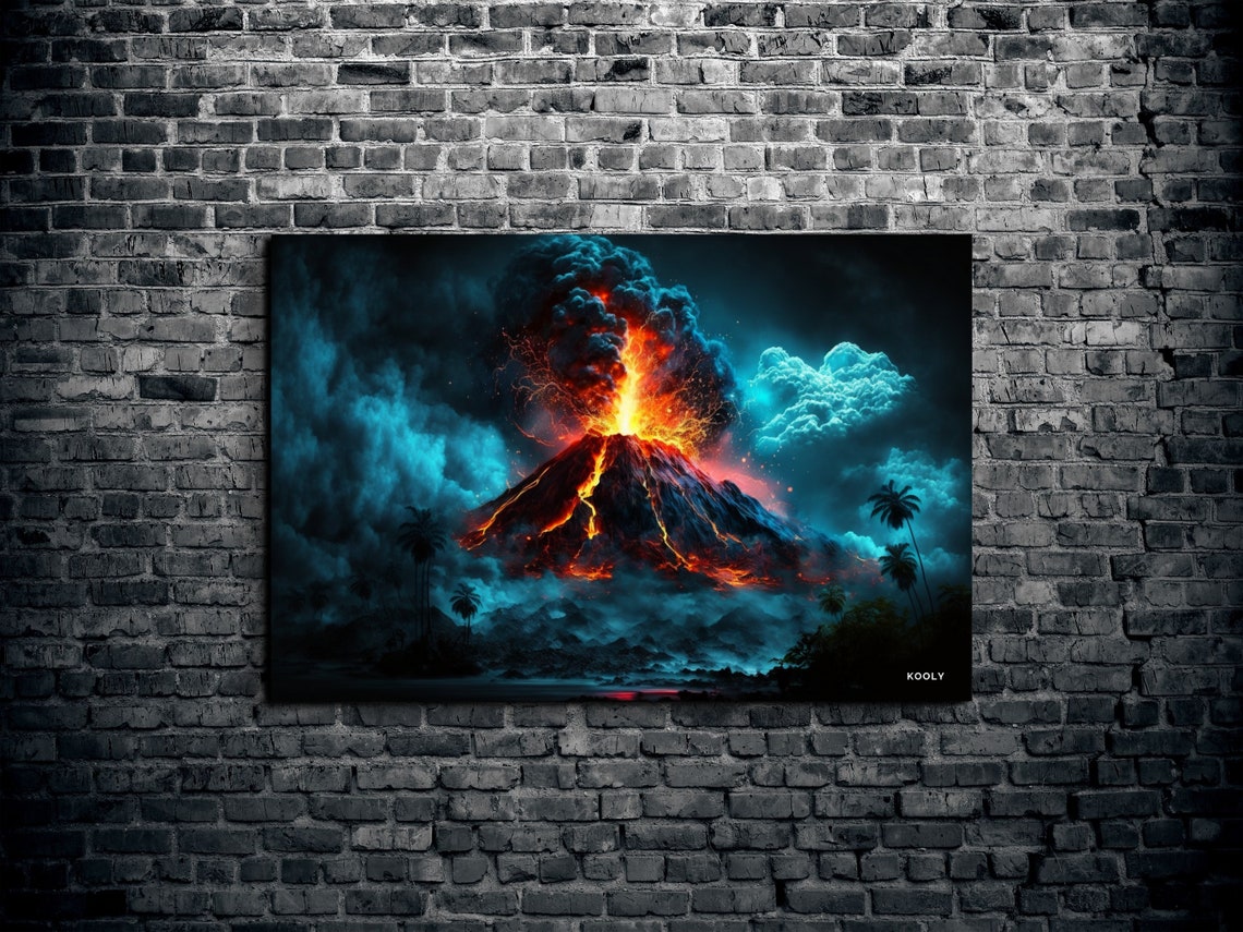 Volcano Erupting With Smoke, Smoky Volcano With Lava Home Décor, 1.5 ...