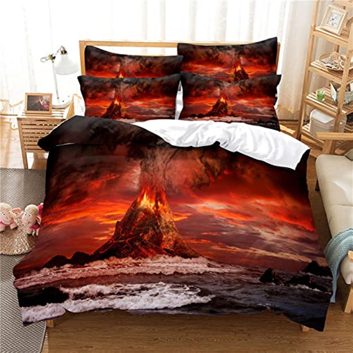 Volcano Eruption Disaster Printed Duvet Cover Pattern Red Yellow Lava ...