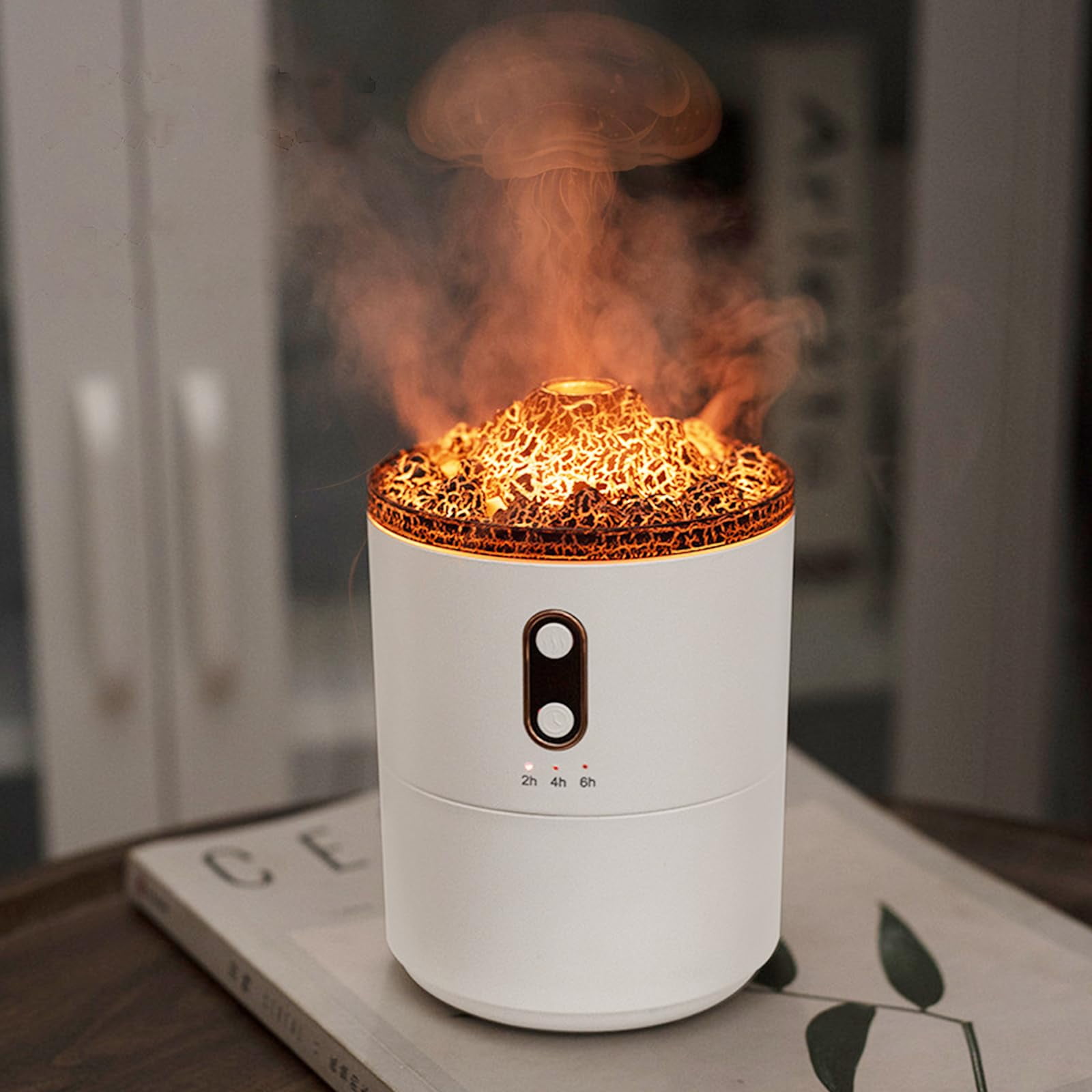 Volcano Humidifier Flame Aroma Diffuser, Personal Desktop Jellyfish Mist Flame Spray Humidifier ...