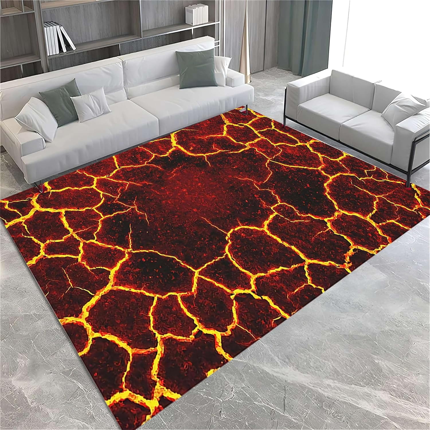 Volcano Lava Area Rug, 3D Huge Crack Floor Rug, Absorbent Easy Clean ...