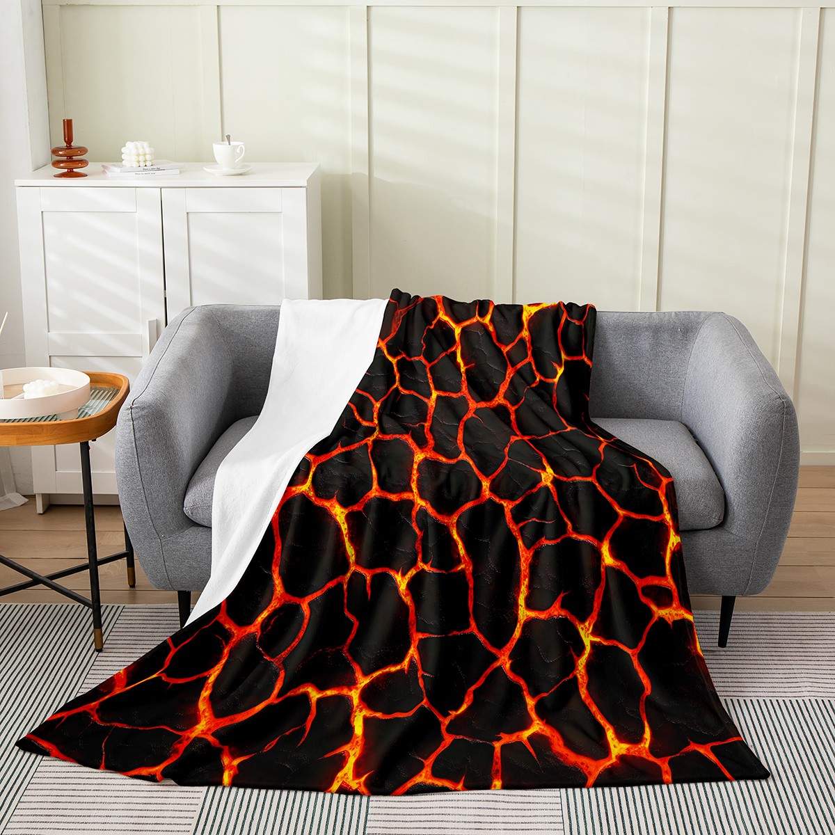 Volcano Lava Fleece Blanket,Red Orange Flame 3D Geometric Patchwork Bed ...