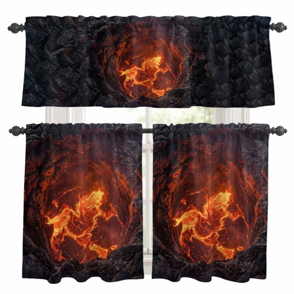 Volcano Lava Kitchen Curtains Valance and Tier Set Nature Abstract ...