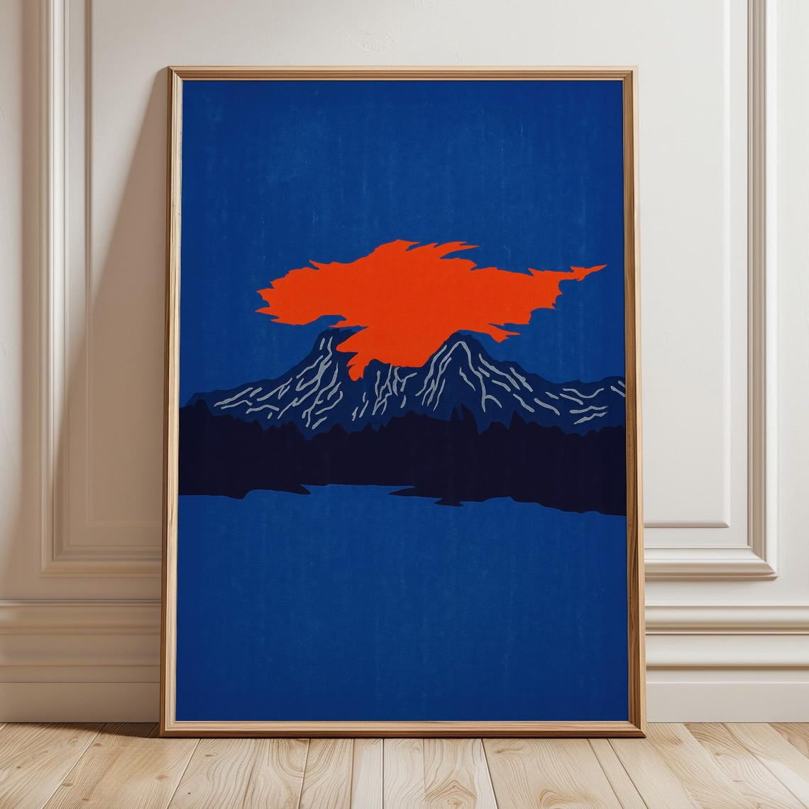 Volcano Poster - Red And Blue Mountain Art Print, Bold Abstract ...