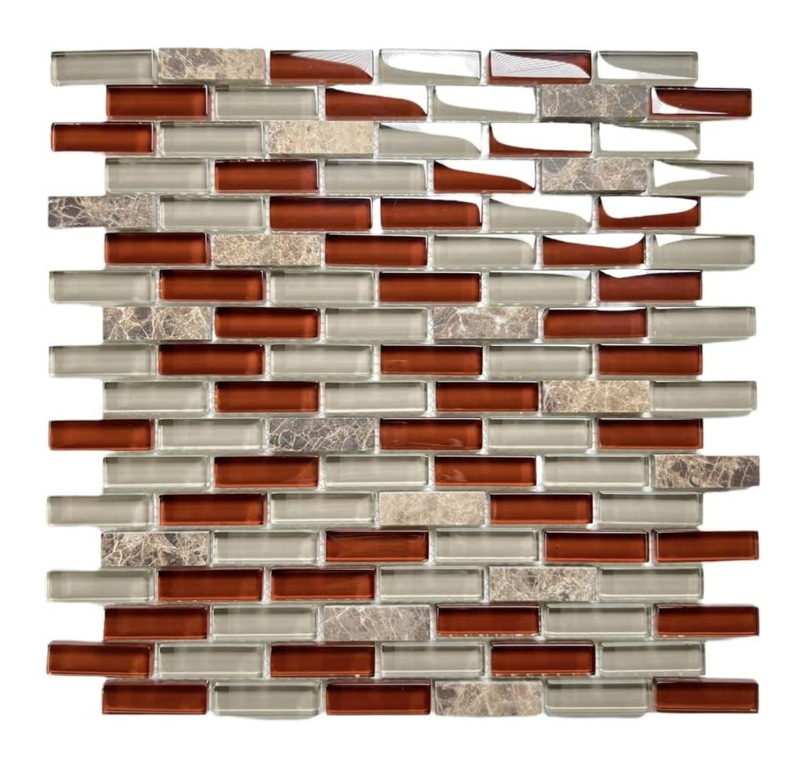 Volcano Red Crystal Glass Mosaic Wall Tile Brick Pattern (Glossy&Matte ...