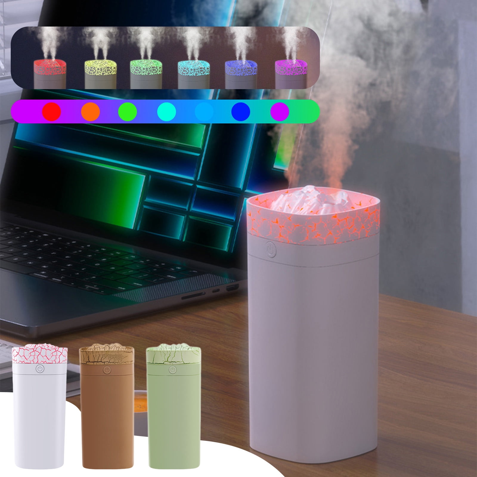 Volcano-Shaped Dual Spray USB Humidifier with 7 Ambient Light Colors ...