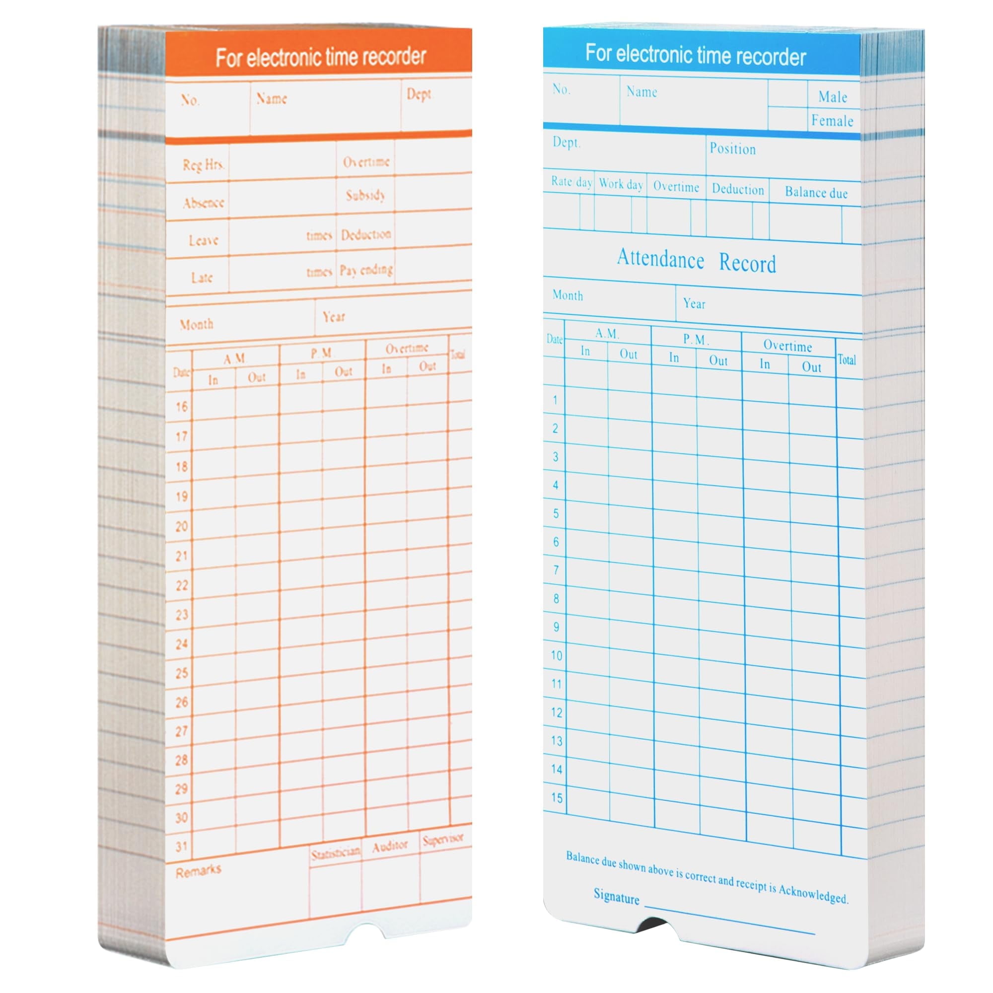 Volcora 100 Pack Time Cards for Employees 7.4 x 3.4", 2 Side Sprint for ...
