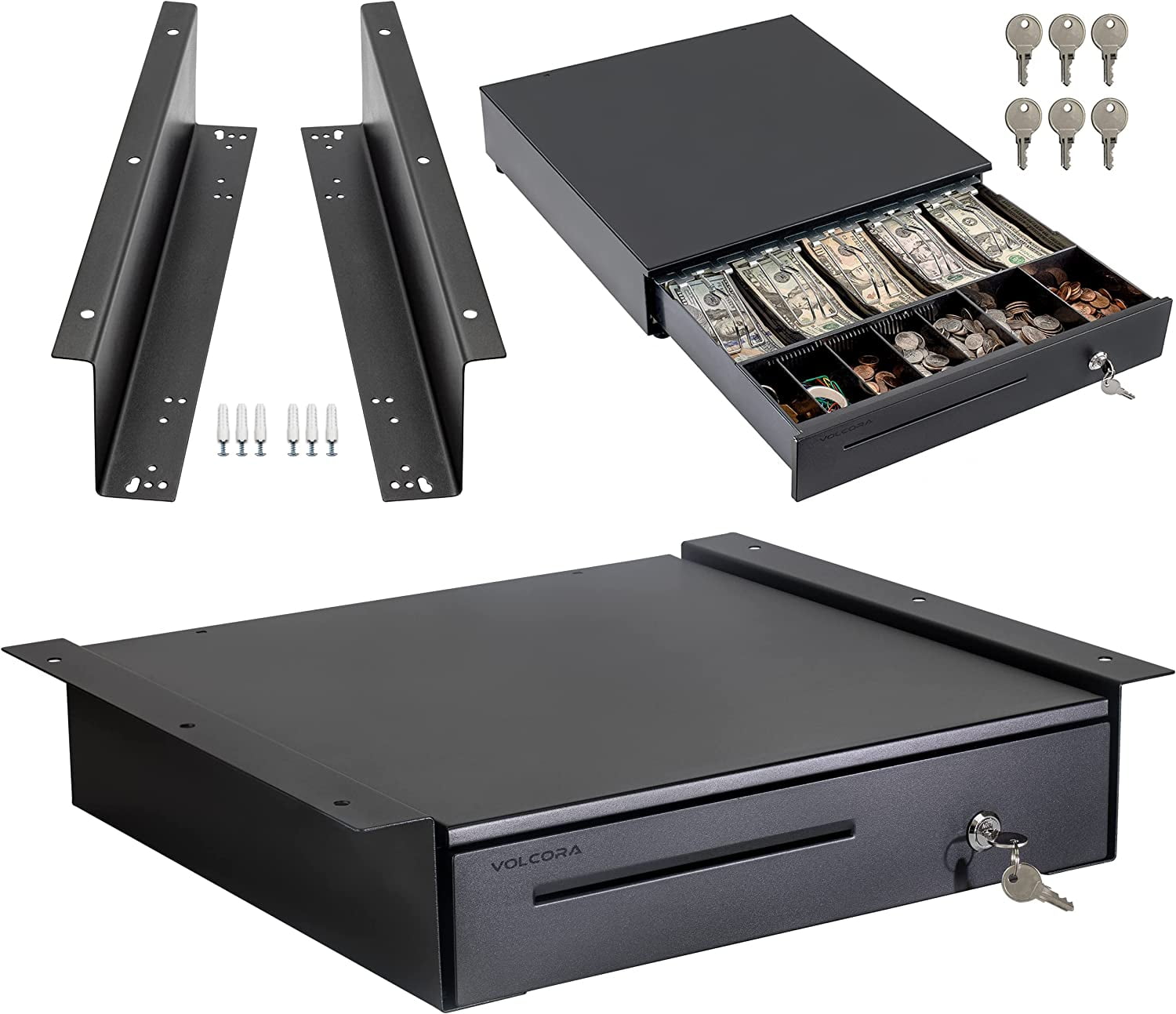 Volcora Cash Register Drawer with Under Counter Mounting Metal Bracket ...